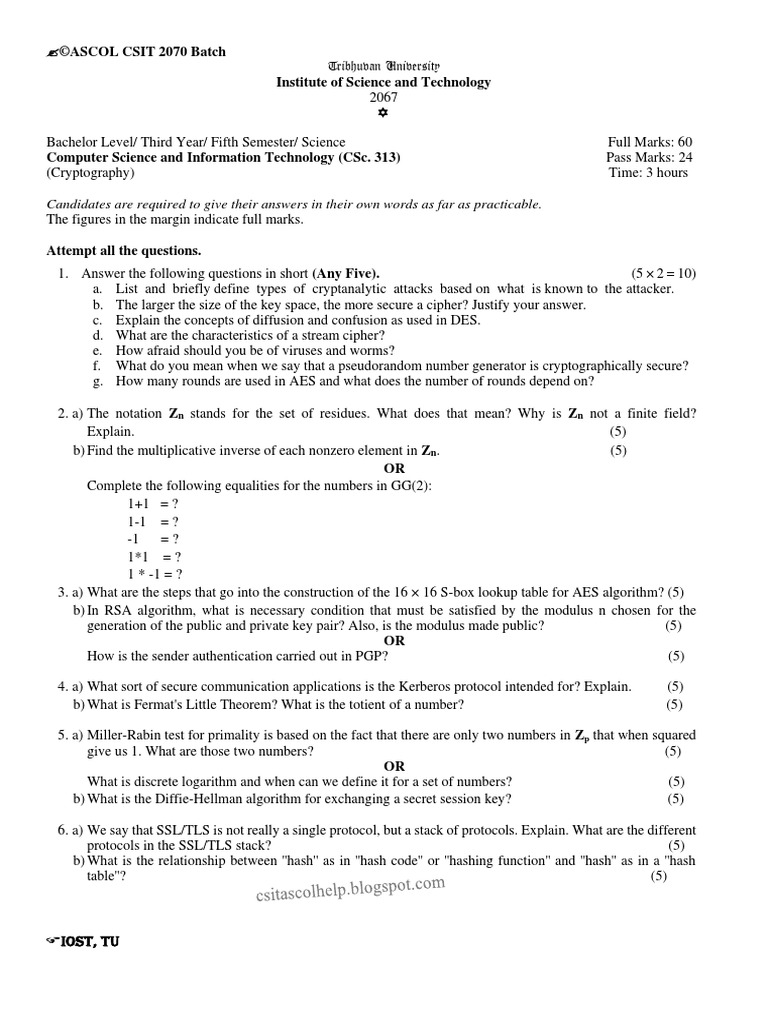CRYPT questions | PDF | Public Key Cryptography | Cryptography