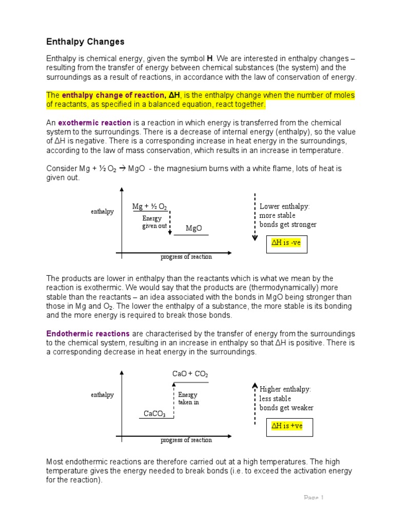 Enthalpy Changes and Hess Cycles | PDF | Enthalpy | Chemical Reactions