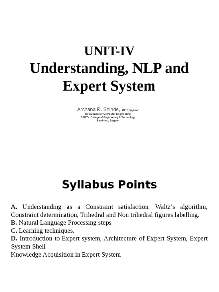 Artifical Intelligence Unit 4 | PDF | Parsing | Expert