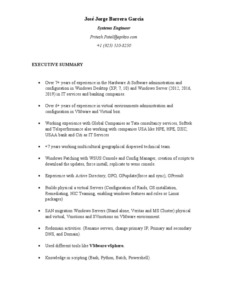Systems Engineer José Jorge Barrera García Resume | PDF | Group Policy ...