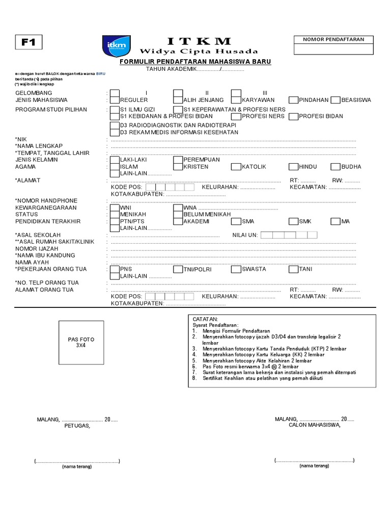 Form Pendaftaran Aj Kebidanan-1 | PDF