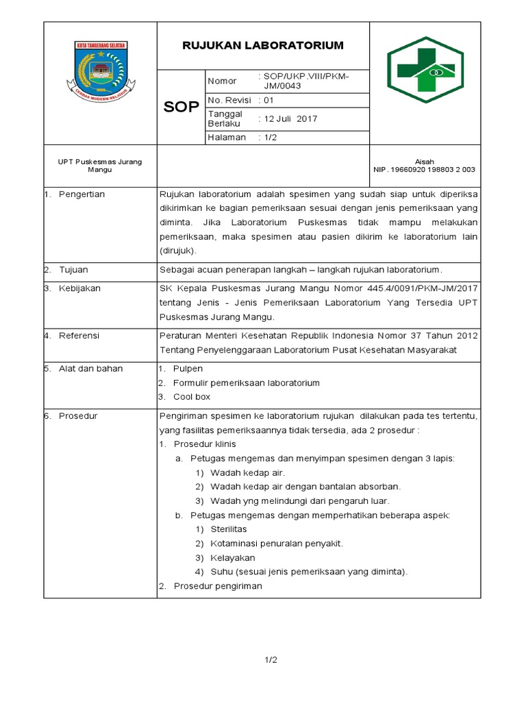 SOP Rujukan Laboratorium | PDF