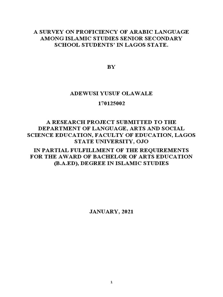 A Survey On Proficiency of Arabic Language Among Islamic Studies Senior ...