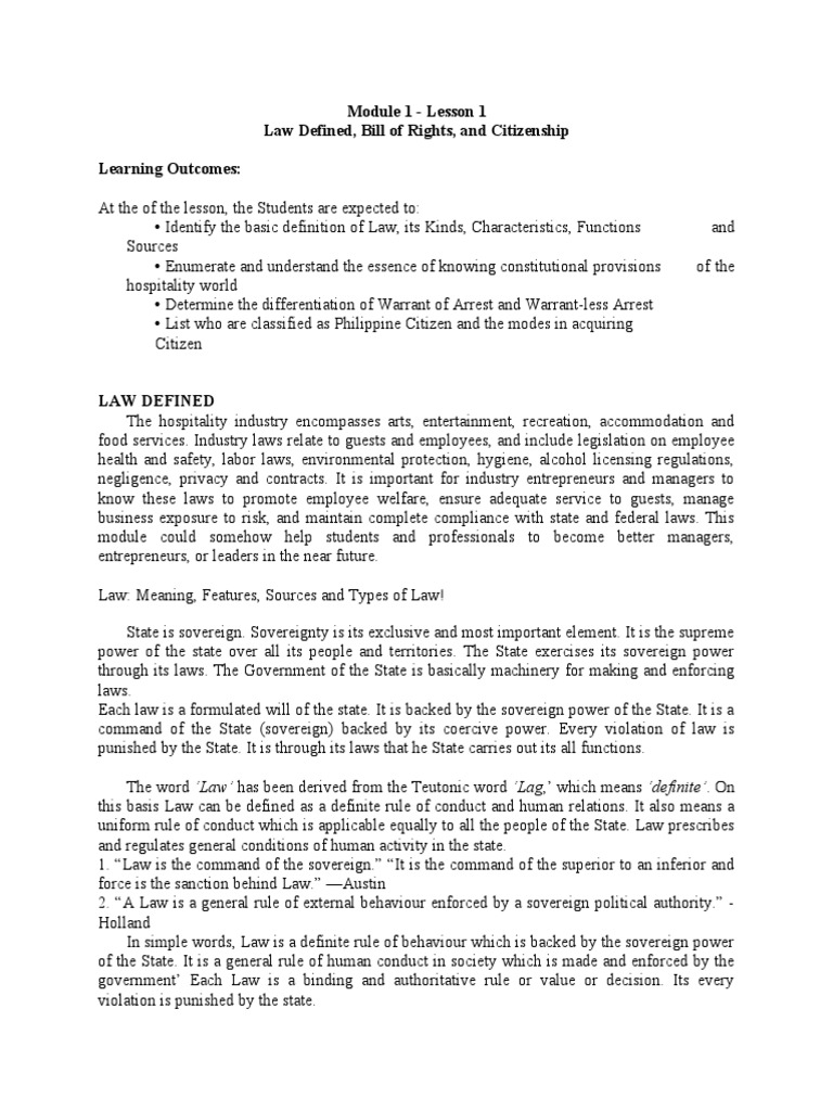 Module 1 - Law Defined and Constitutional Provisions | PDF | Due ...