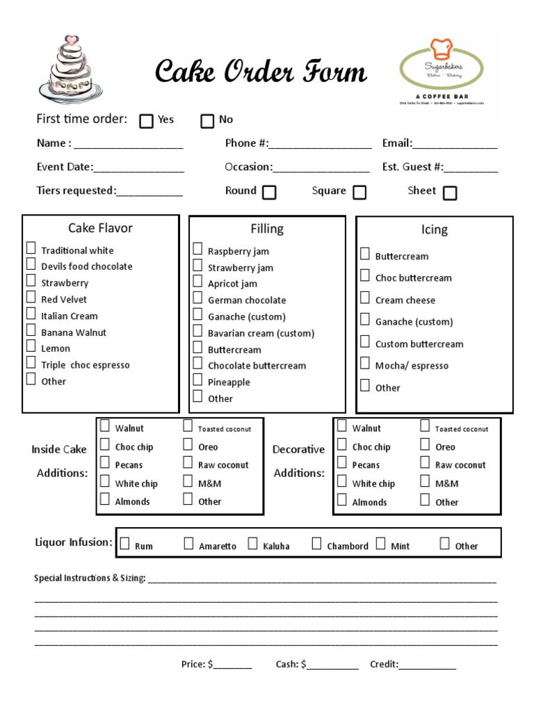 Sample Cake Order Form | PDF | Cakes | Cooking