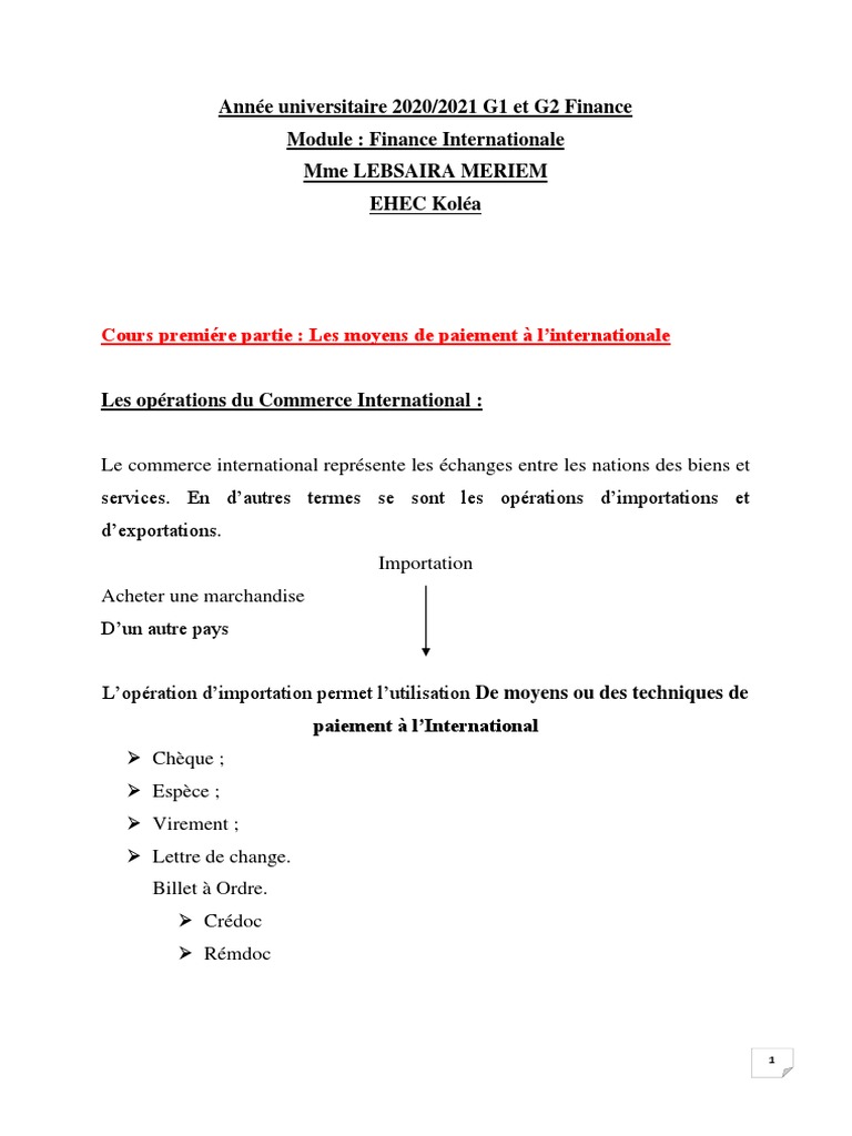 Les Moyens Du Paiement À L'internationale | PDF | Chèque | Effet de ...