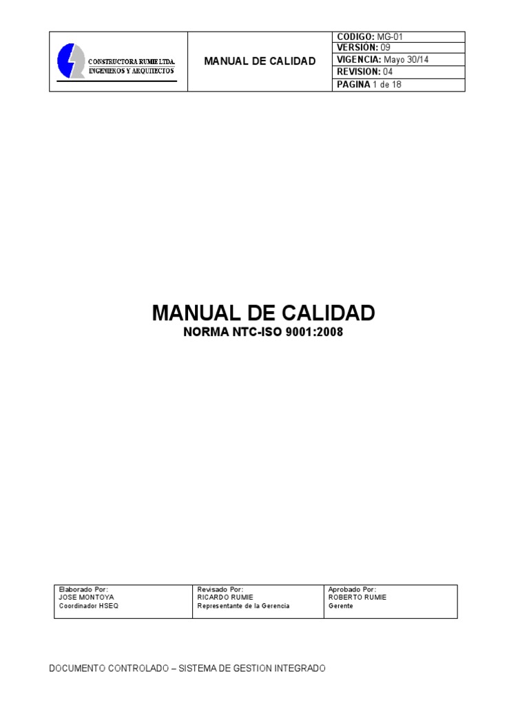 MG-01 Manual de Calidad | PDF | Auditoría | Calidad (comercial)