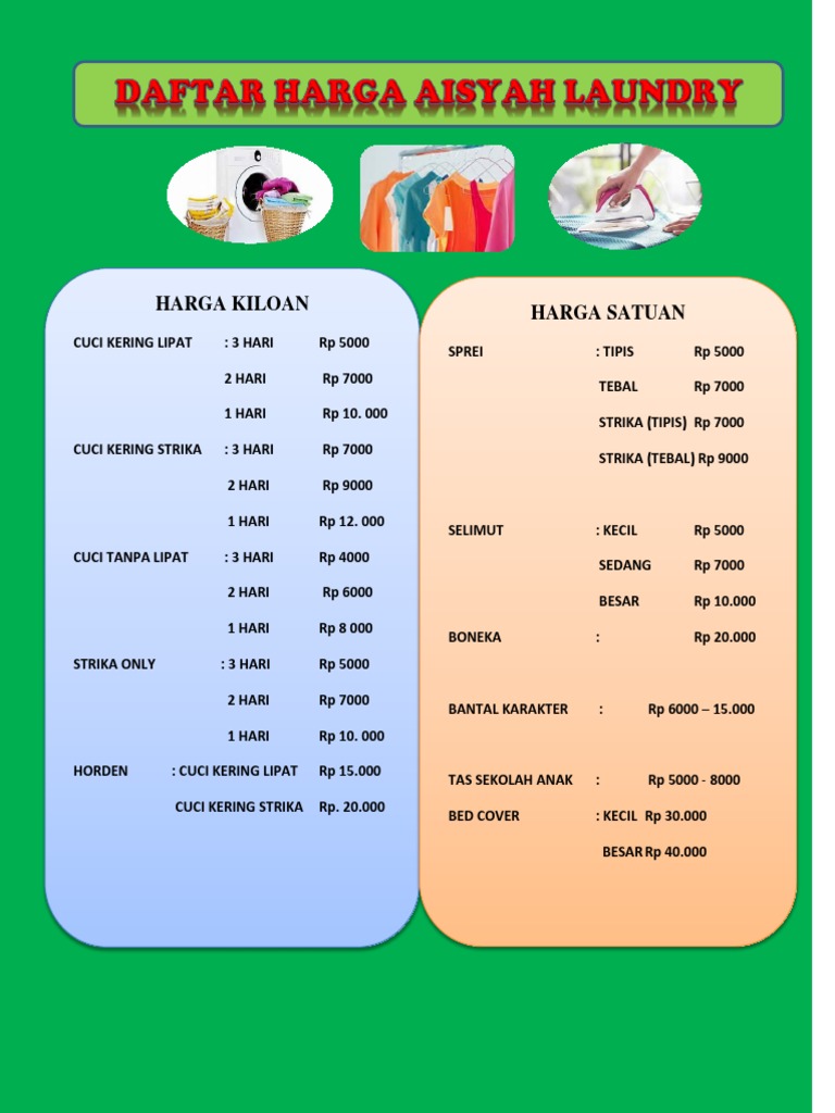 Daftar Harga Laundry Aisyah | PDF