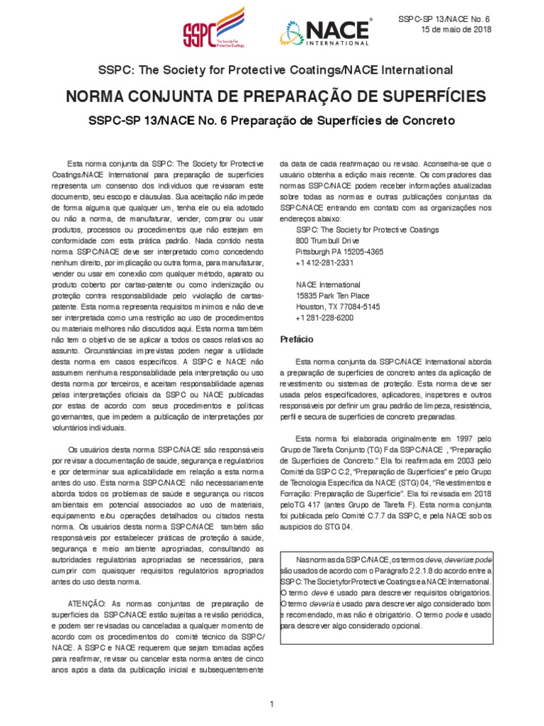 SSPC SP 13 PT BR | PDF | Química | Concreto