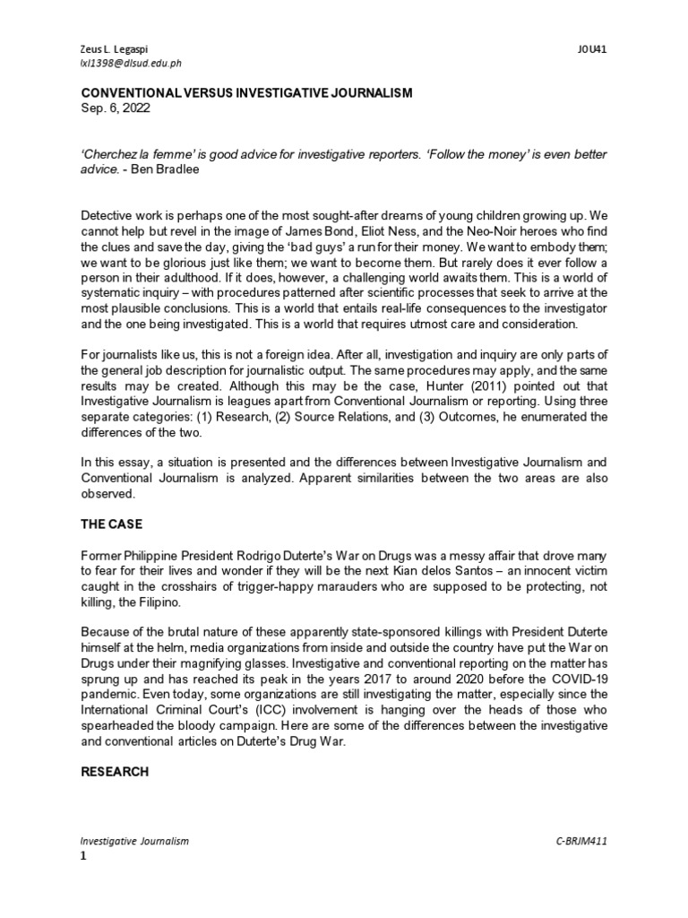 Investigative Journalism Vs Conventional Journalism | PDF | Rodrigo Duterte