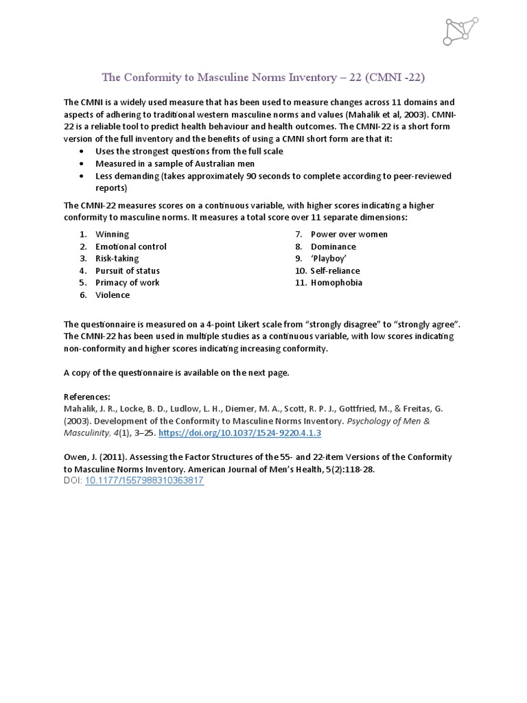The Conformity To Masculine Norms Inventory - 22 | PDF | Masculinity ...