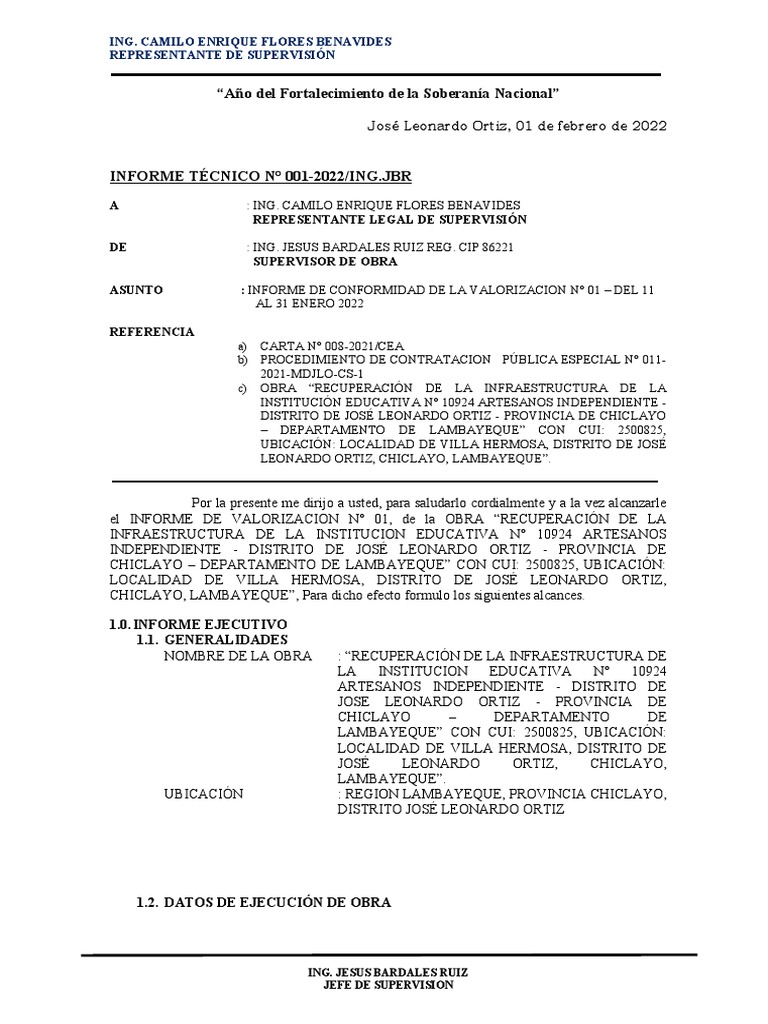 Informe de Supervision Colegio Artesanos | PDF | Fundación (Ingeniería ...