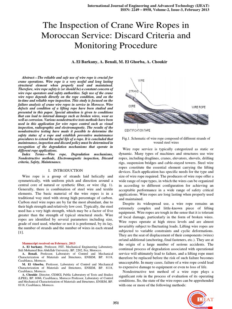 The Inspection of Crane Wire Ropes | PDF | Wear | Wire