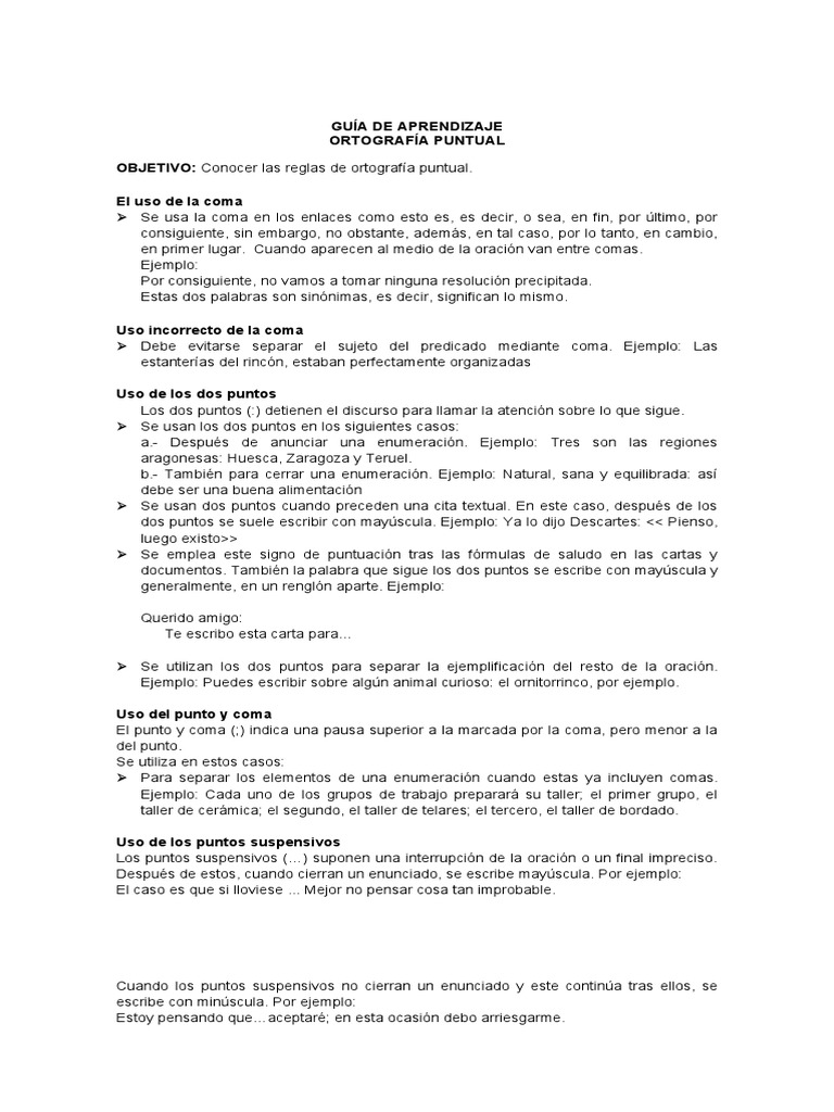 Guia de Aprendizaje Ortografia Puntual | PDF | Comillas | Coma