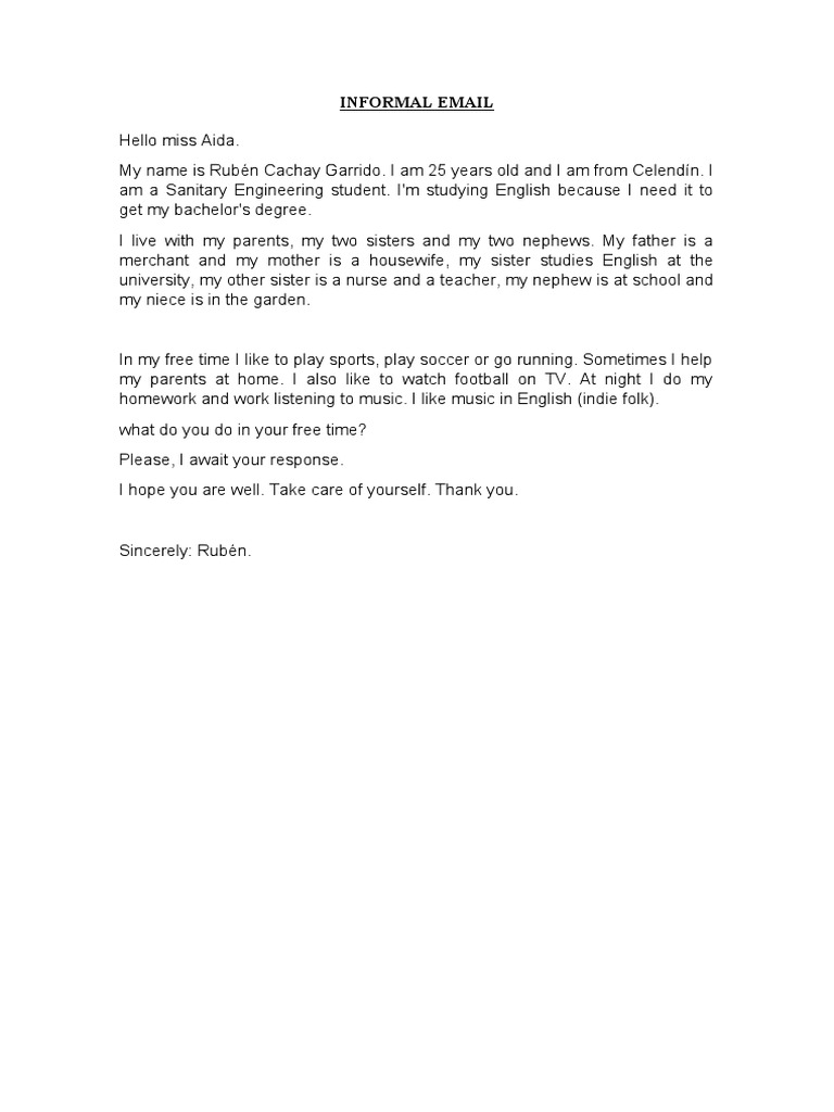 Informal Email | PDF | Art | Wellness