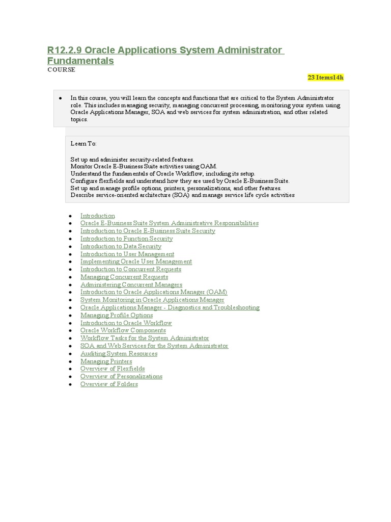 R12.2.9 Oracle Applications System Administrator Fundamentals | PDF