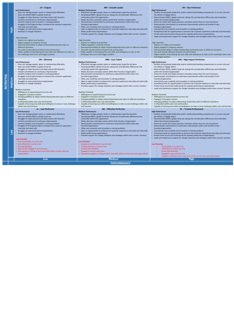 9 Box Descriptions | PDF | Creativity | Leadership