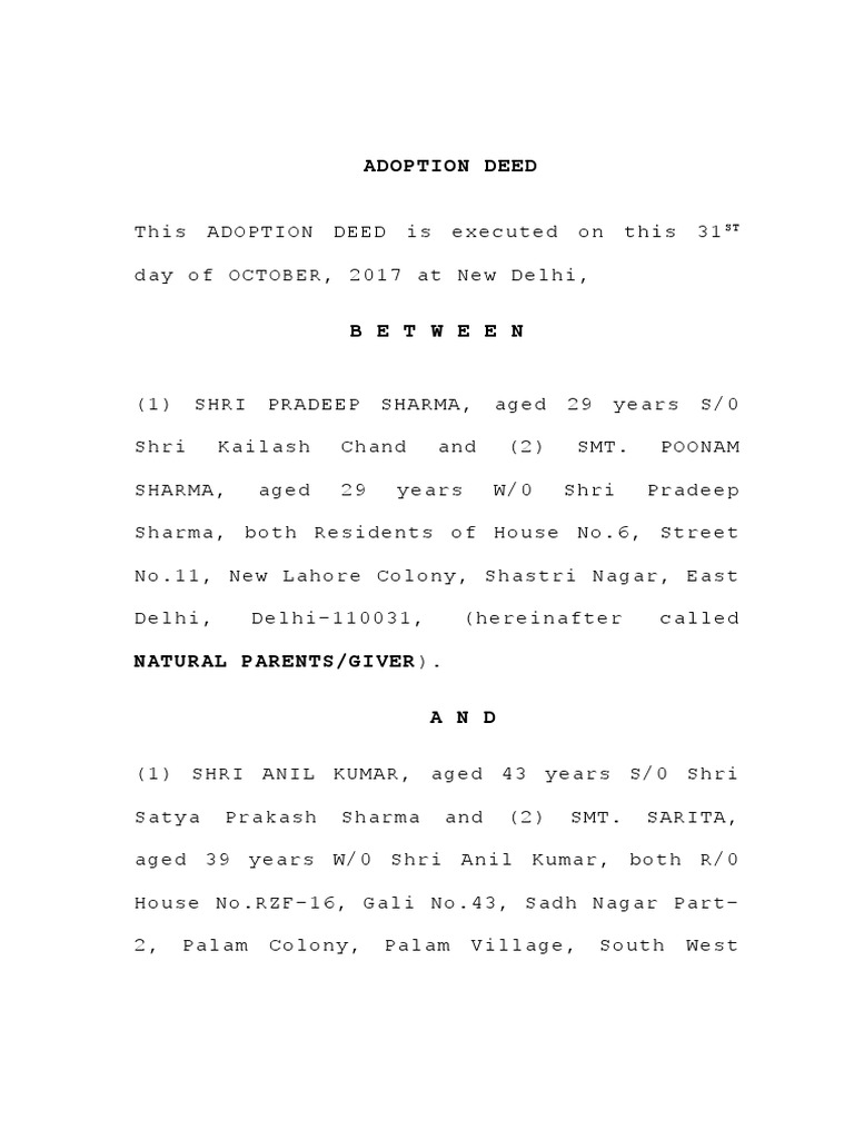 Adoption Deed | PDF | Common Law | Justice