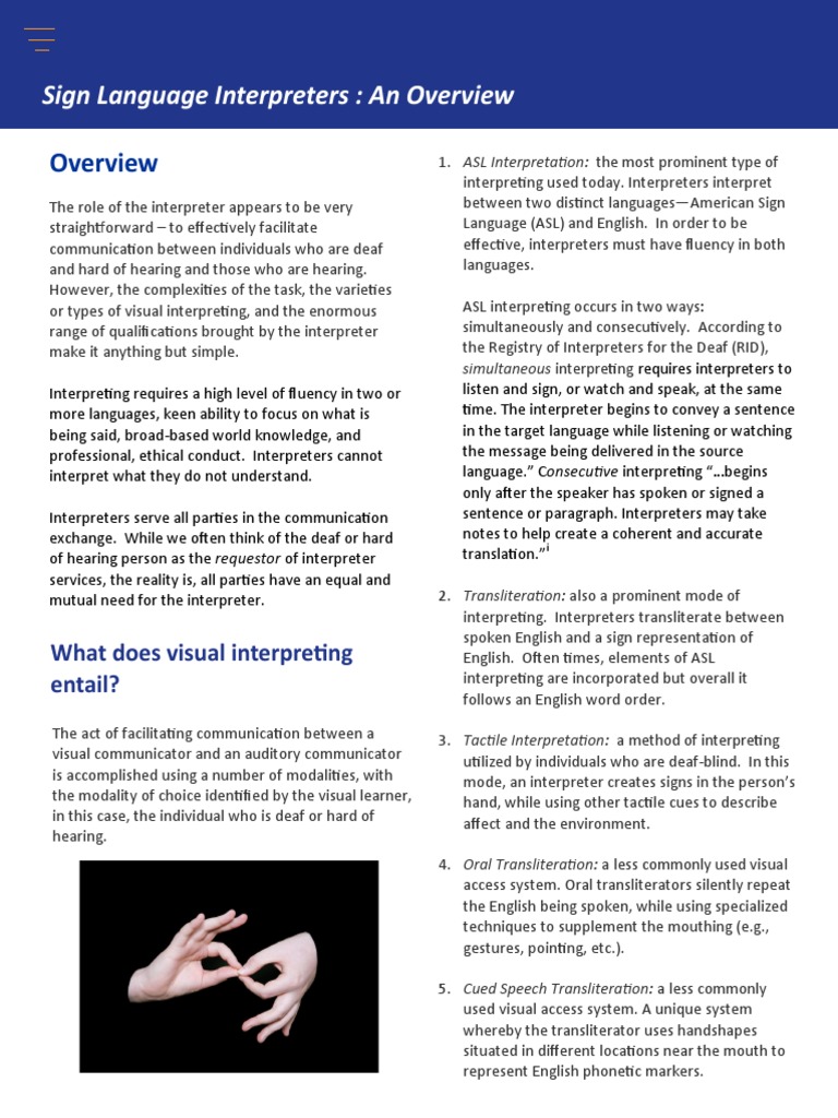Sign Language Interpreters An Overview | PDF | Language Interpretation ...