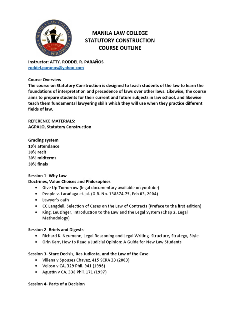 Statutory Construction Course Outline | PDF | Statutory Interpretation ...