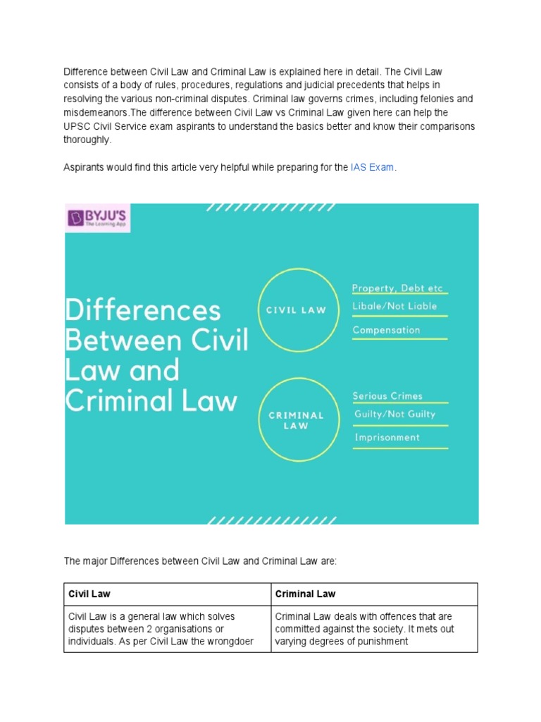 Difference Between Civil Law And Criminal Law Pdf Criminal Law Crimes 