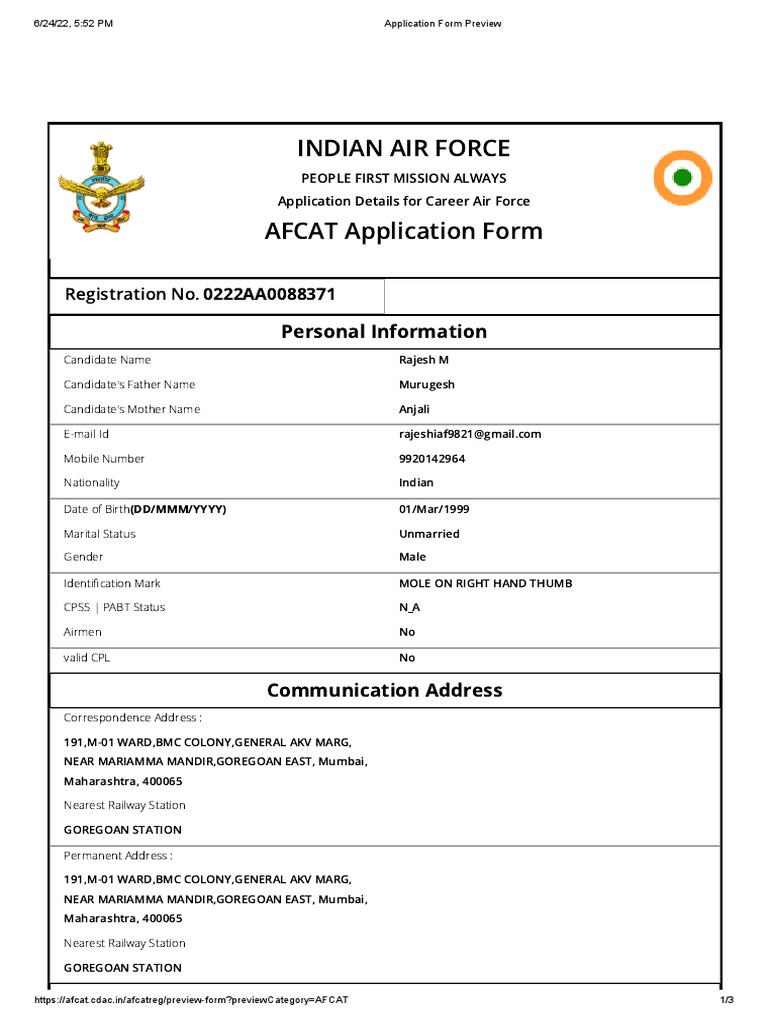 Application Form Preview | PDF