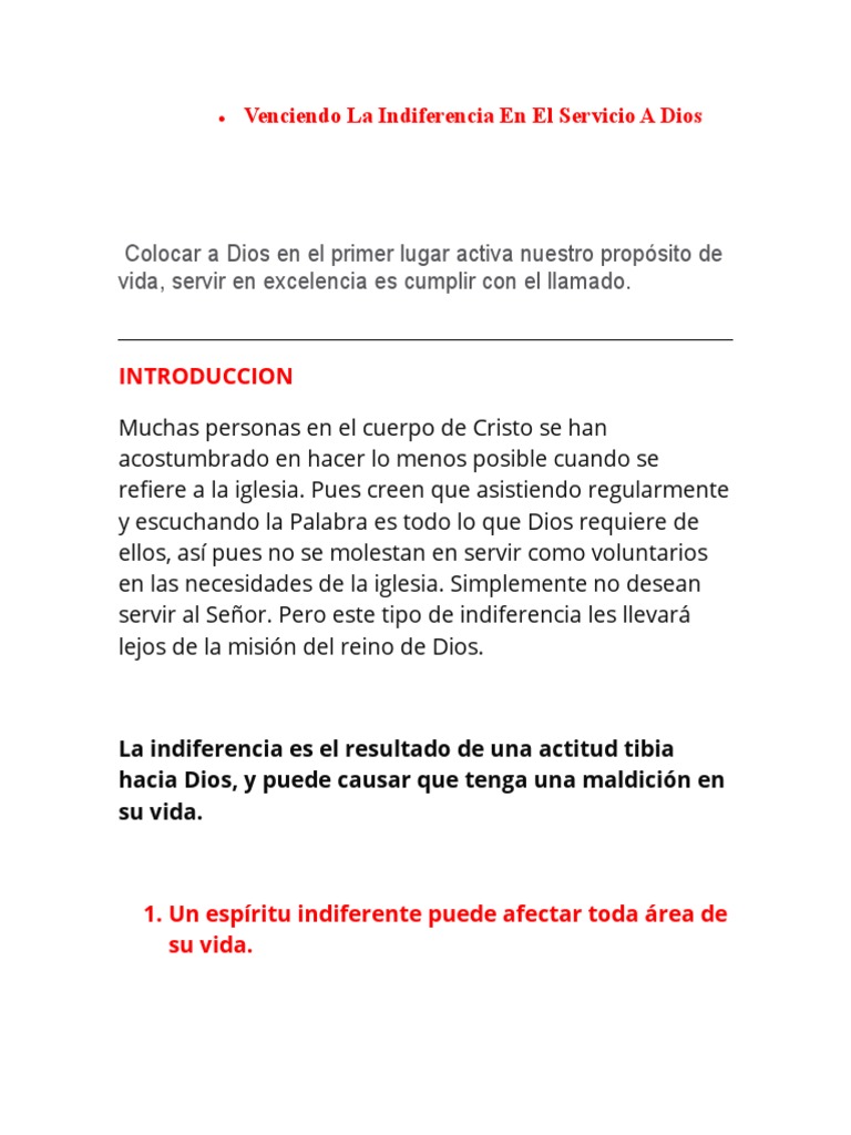 Venciendo La Indiferencia en El Servicio A Dios | PDF | Dios | Creencia religiosa y doctrina