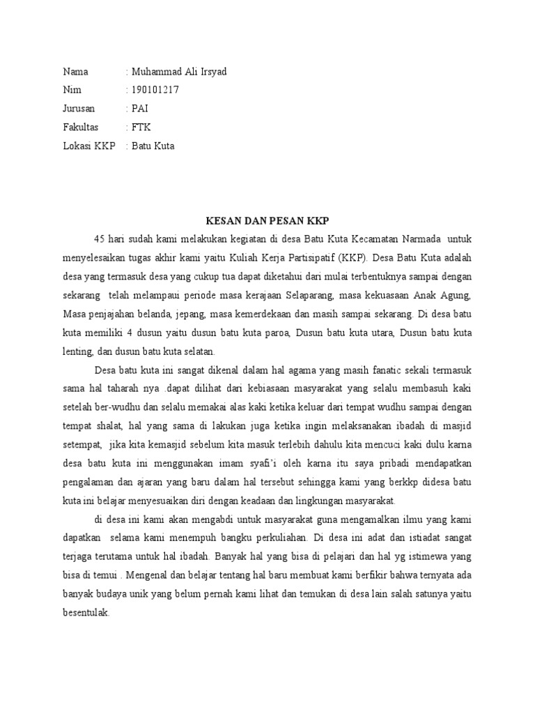 Pesan Dan Kesan KKP Irsyad | PDF | Ilmu Sosial | Kajian Bahasa Asing