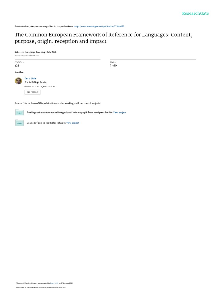 State-Of-The-Art Article THE COMMON EUROPEAN FRAMEWORK OF REFERENCE FOR ...