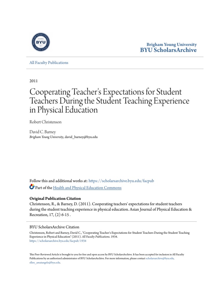 Cooperating Teachers Expectations For Student Teachers During TH | PDF ...
