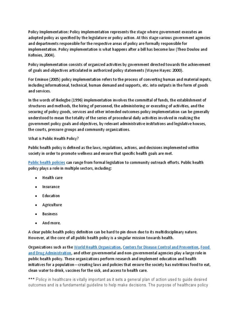 Policy Implementation | PDF | Policy | Public Health