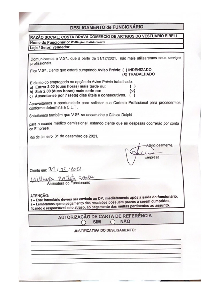 DESLIGAMENTO de FUNCIONÁRIO | PDF