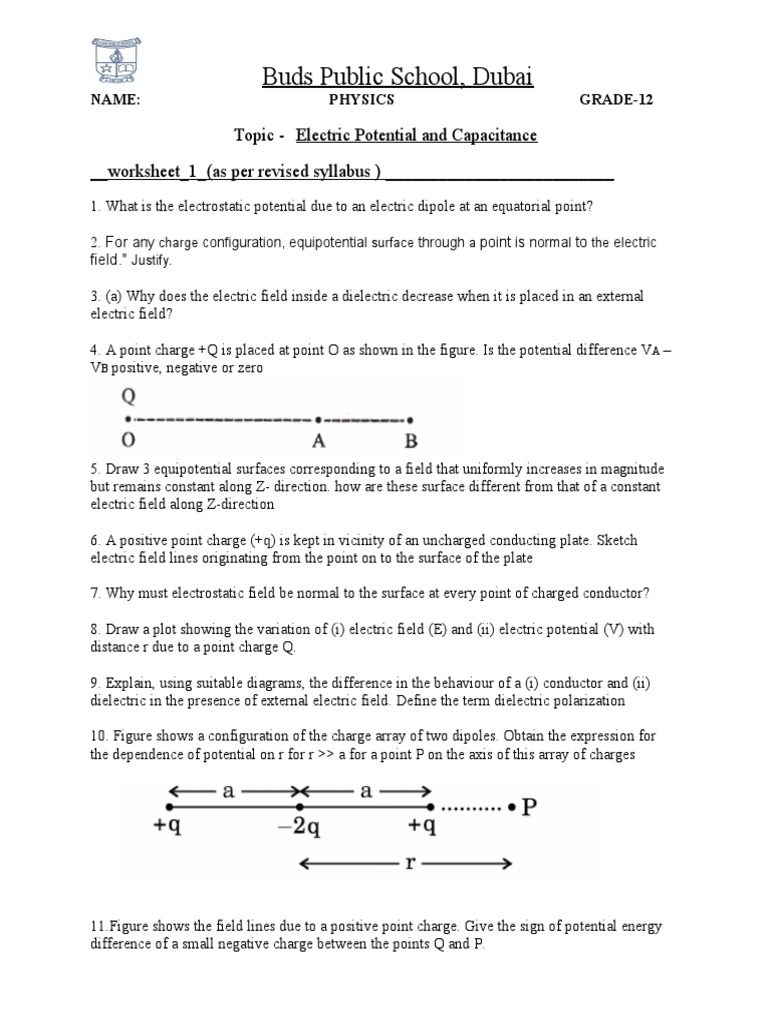 Electric Potential and Capacitance (Revised Ws 1) | PDF | Capacitor ...