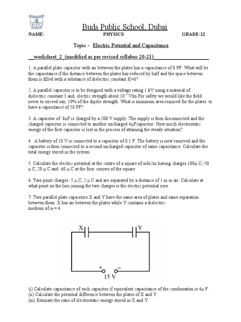 Electric Potential and Capacitance (Revised ws2) | PDF | Capacitor | Capacitance