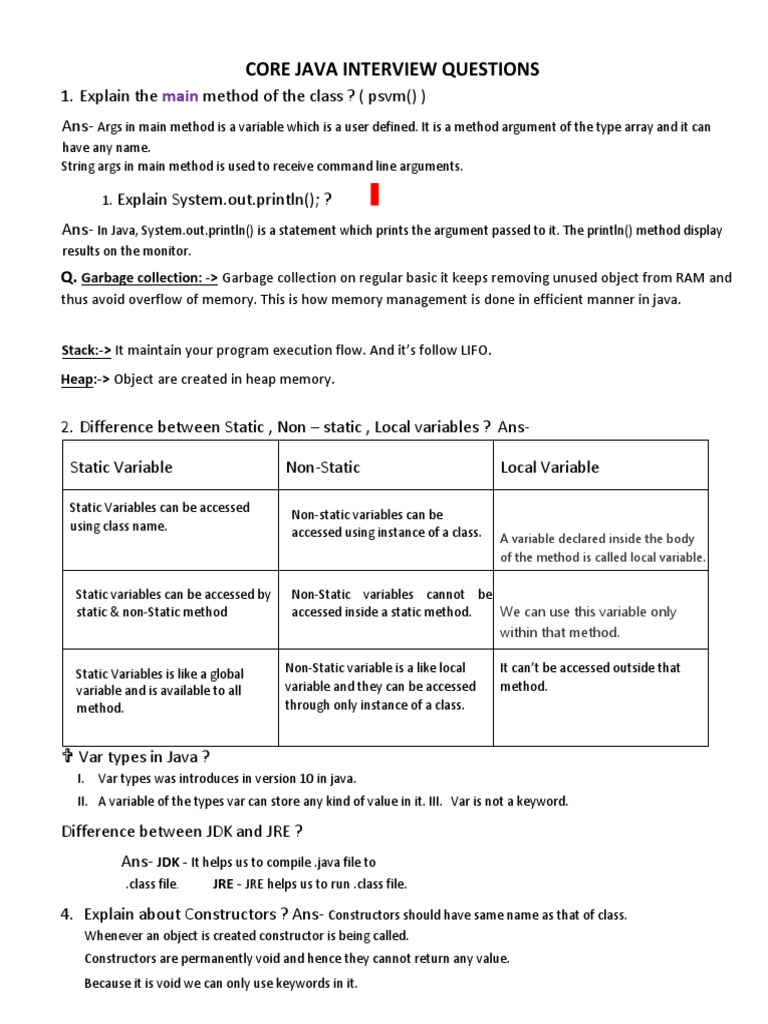 JAVA Interview Question NEW 2 | PDF | Inheritance (Object Oriented Programming) | Class ...