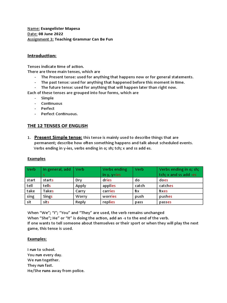 Assignment 3 | PDF | Perfect (Grammar) | Grammatical Tense