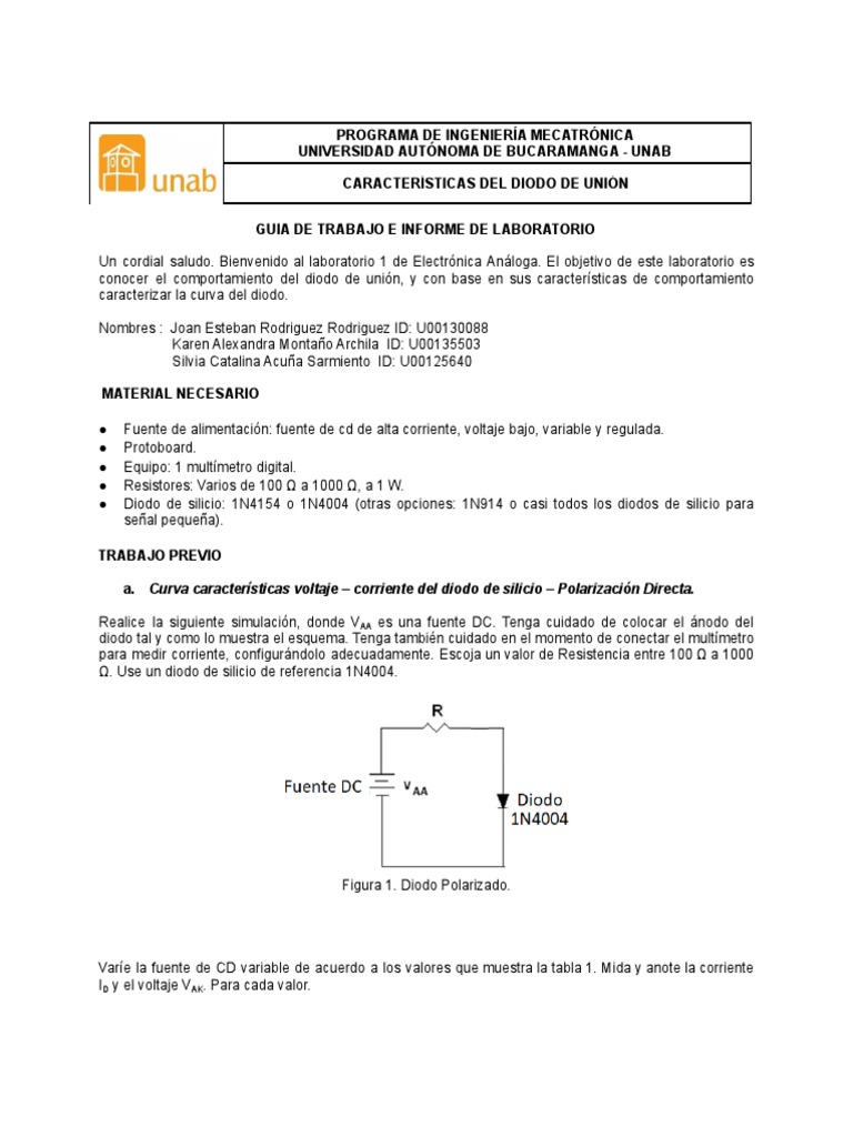 Guia 1-Caracteristicas Del Diodo de Union | PDF | Diodo | Electrónica