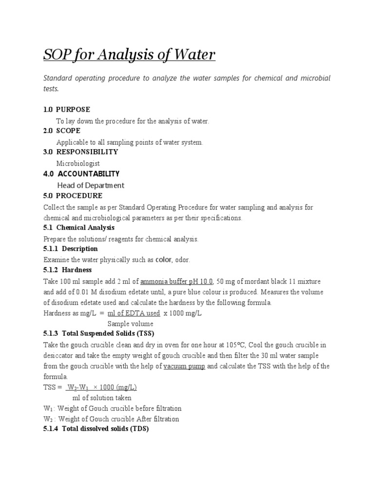 SOP for Water Analysis Procedures | PDF | Growth Medium | Chemistry