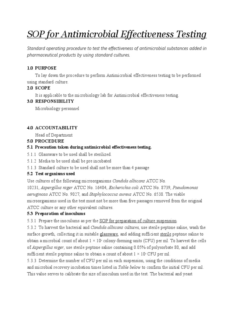 Antimicrobial Effectiveness Testing SOP | PDF | Colony Forming Unit ...