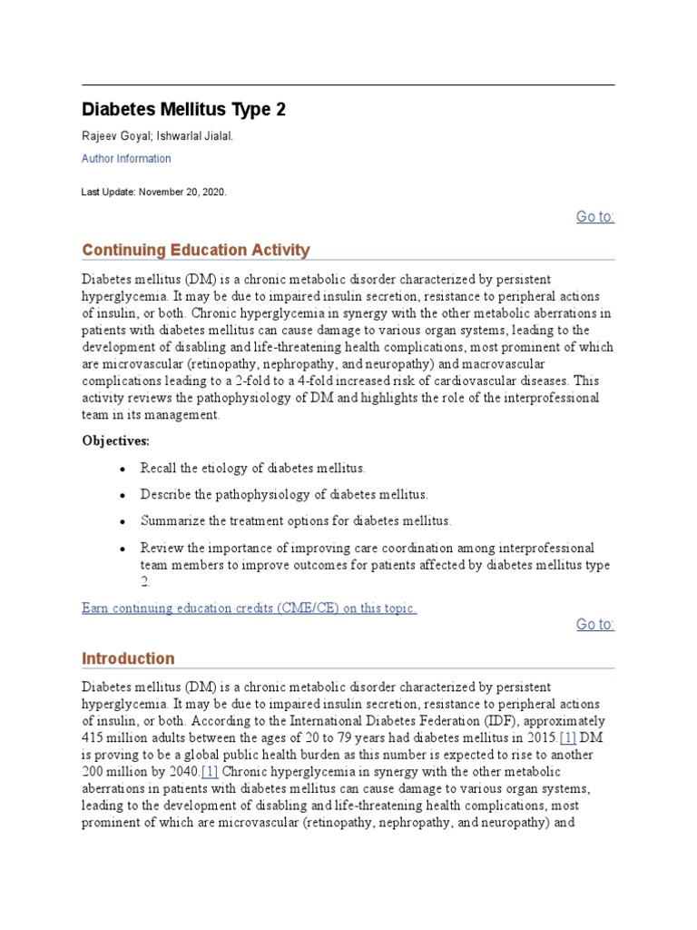 Diabetes Mellitus Type 2 | PDF | National Center For Biotechnology ...