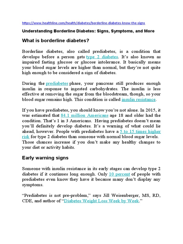 Understanding Borderline Diabetes - Signs, Symptoms, and More | PDF ...