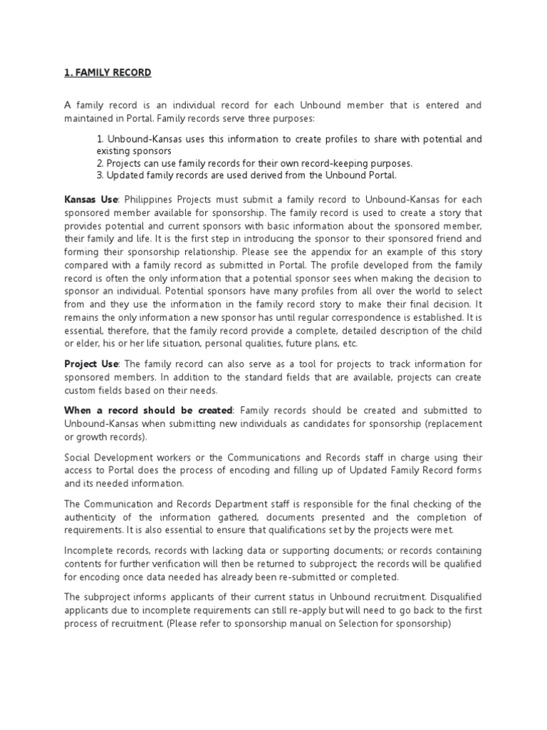 Chapter 1 - Family Record | PDF | Family | Consent