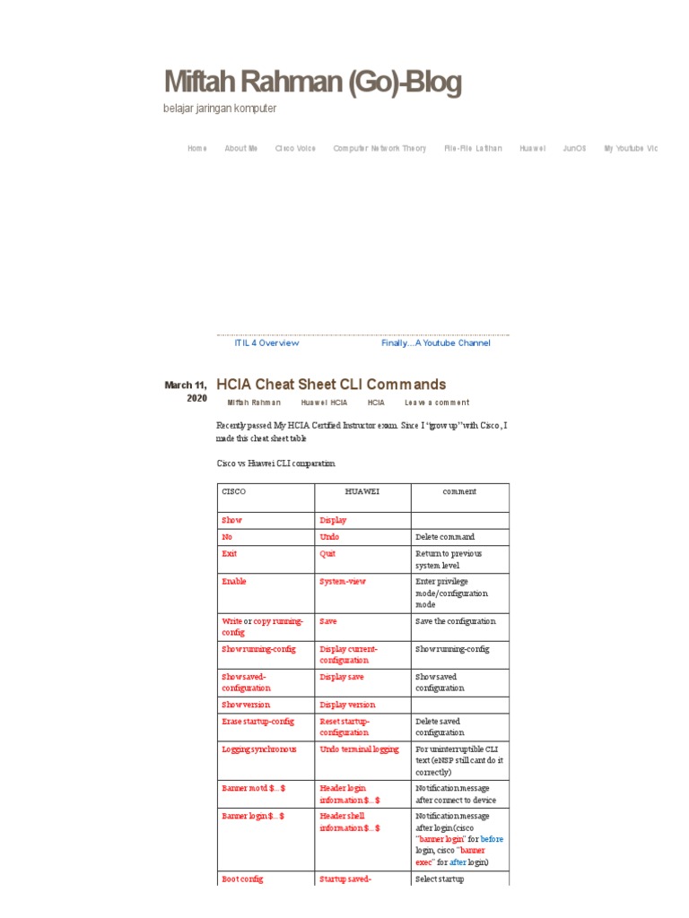 Cisco vs Huawei CLI Cheat Sheet | PDF | Ip Address | Information And ...