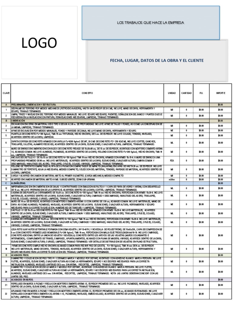 Catalogo de Conceptos Casa Habitación 2021 | PDF | Hormigón | Fundación (Ingeniería)