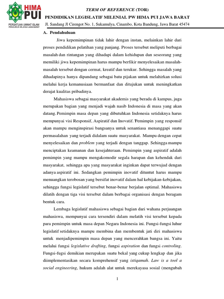 TOR - PLM - HIMA PUI Jabar - New | PDF TOR - PLM - HIMA PUI Jabar - New | PDF