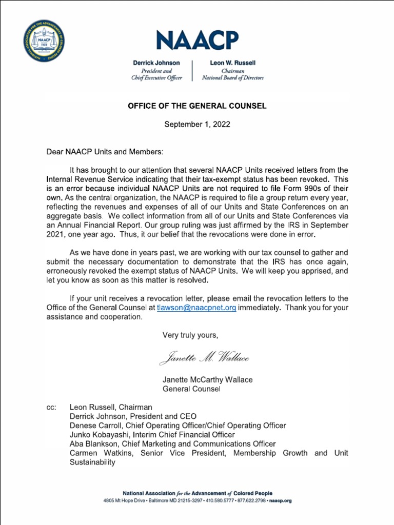 Naacp Irs Notice Letter | PDF