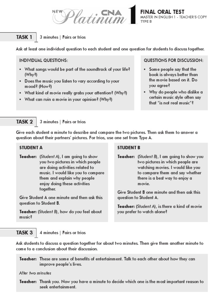 Master 1 - Final Oral Test - Type B - Teacher S | PDF | English ...