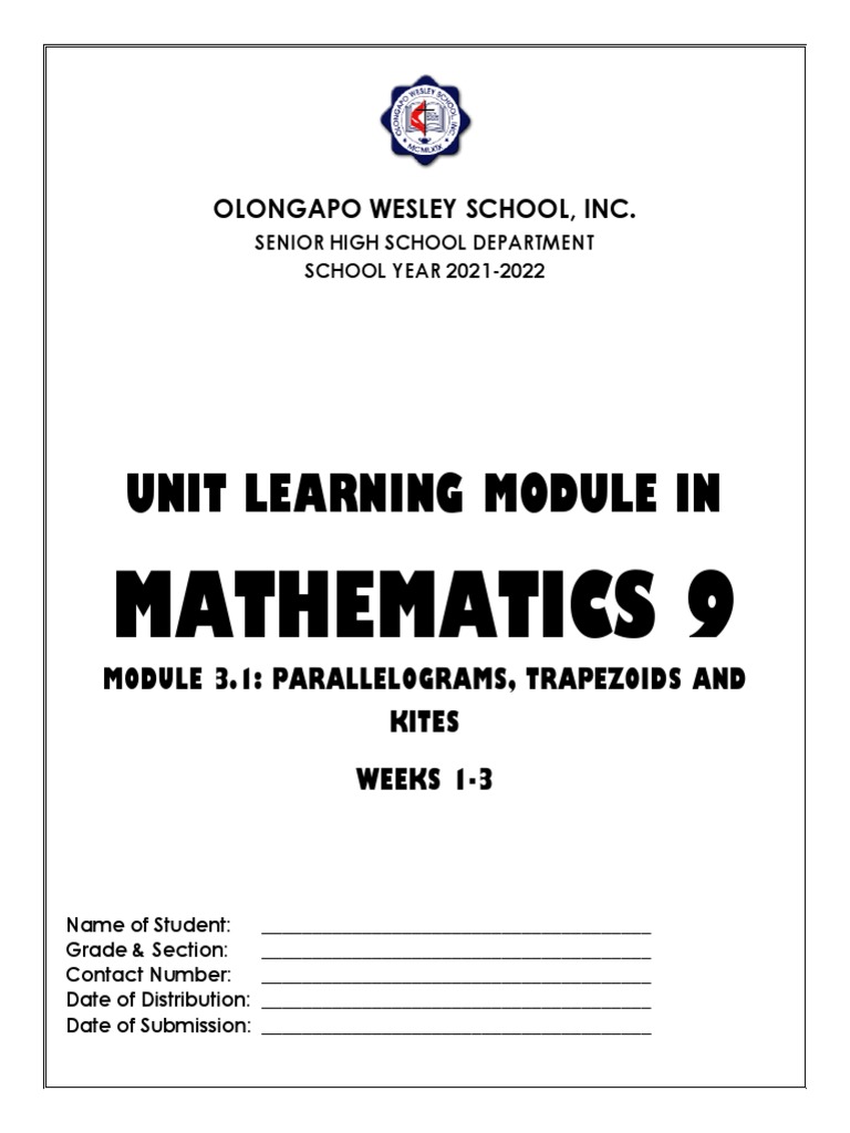 Mathematics 9 3rd Quarter Module 1 | PDF | Rectangle | Perpendicular