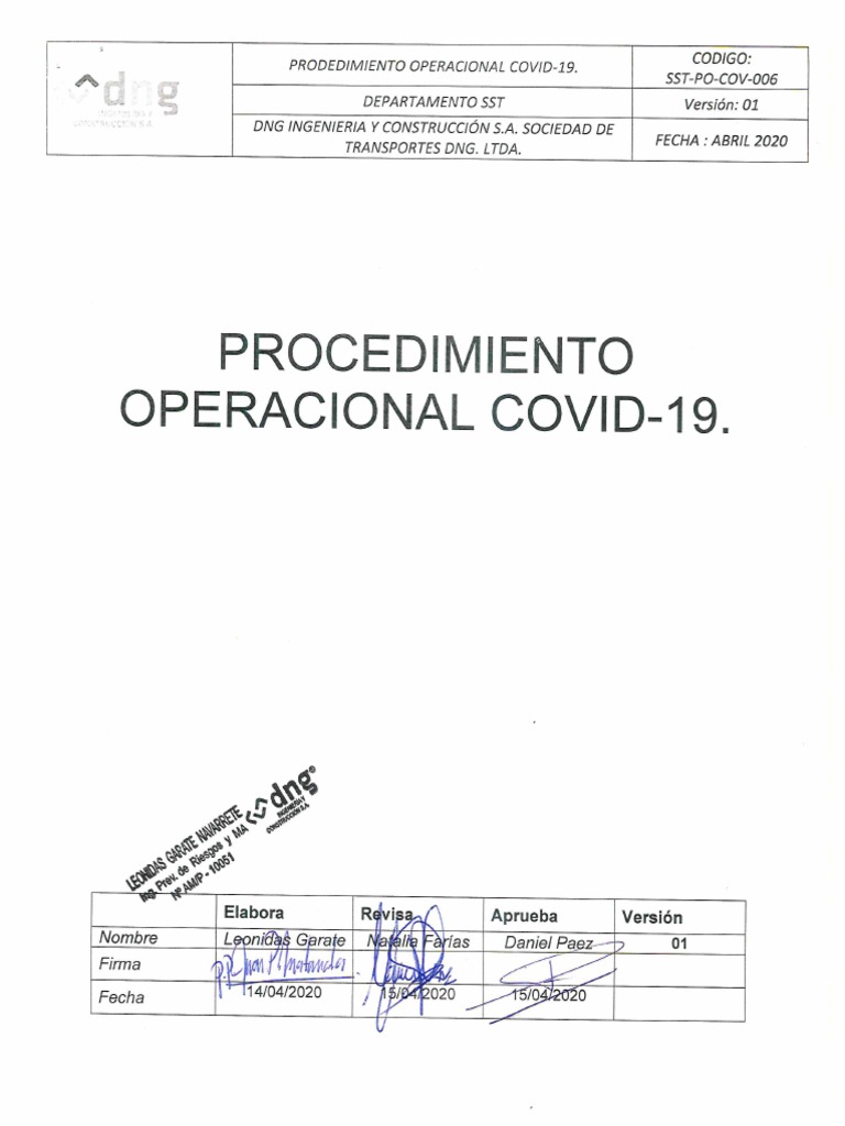 Procedimiento Operacional Covid-19 DNG | PDF