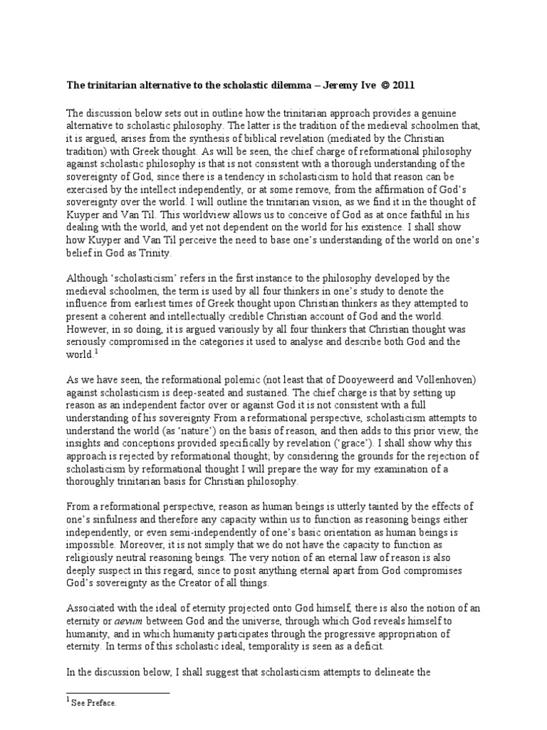 The Trinitarian Alternative To The Scholastic Dilemma | PDF | Trinity ...